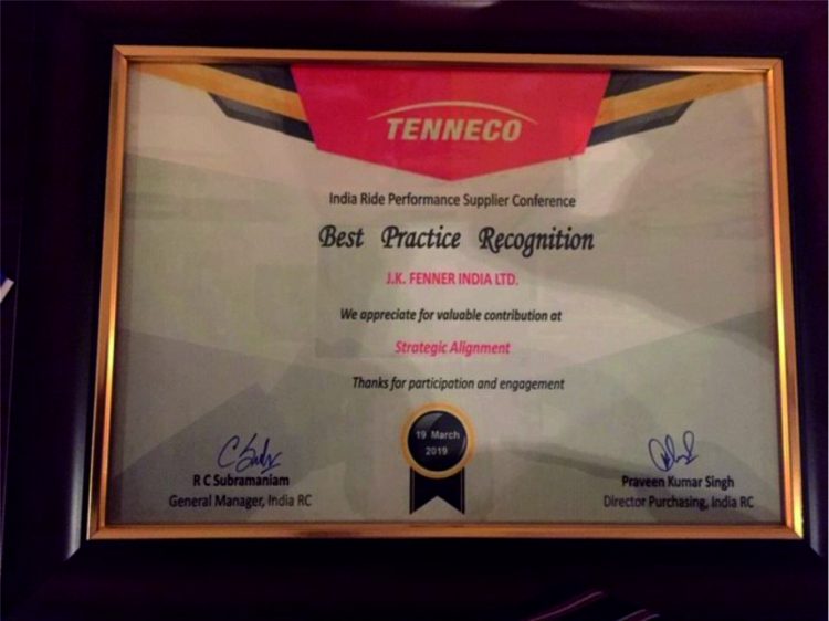 Best Practice Recognition from TENNECO | JK Fenner